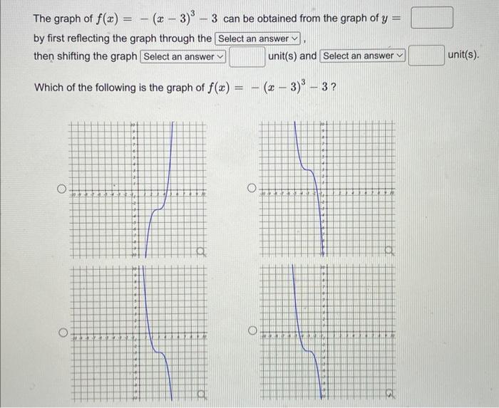 Solved The graph of f(x) = (x-3)³-3 can be obtained from the | Chegg.com