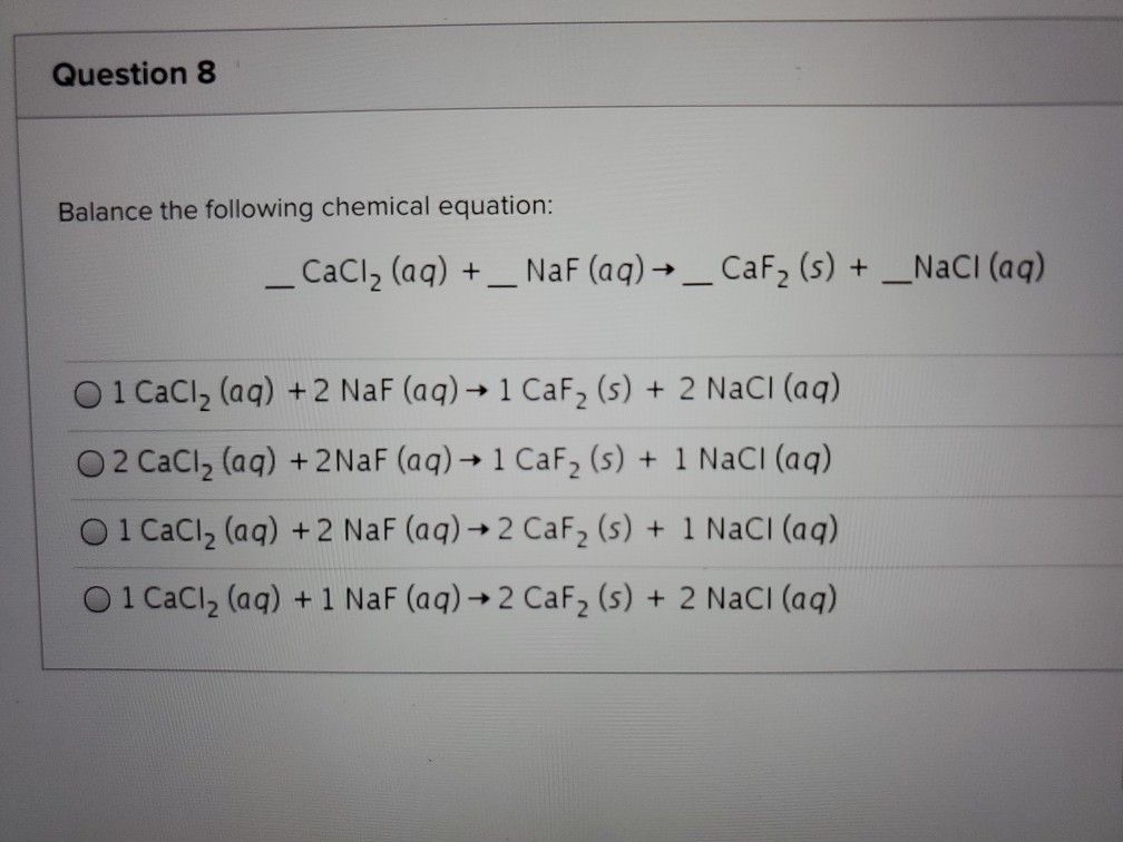 Solved Question 8 Balance the following chemical equation: | Chegg.com
