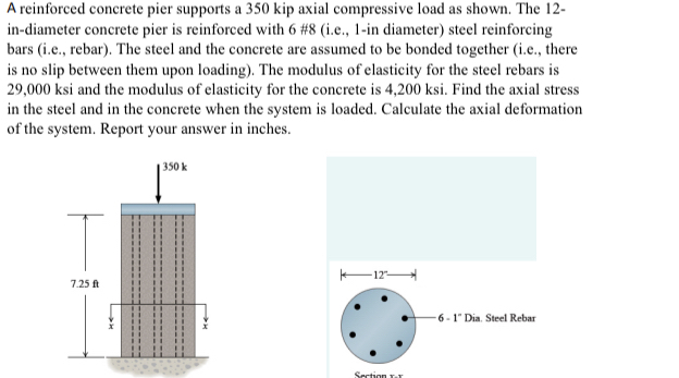 Solved A reinforced concrete pier supports a 350 ﻿kip axial | Chegg.com