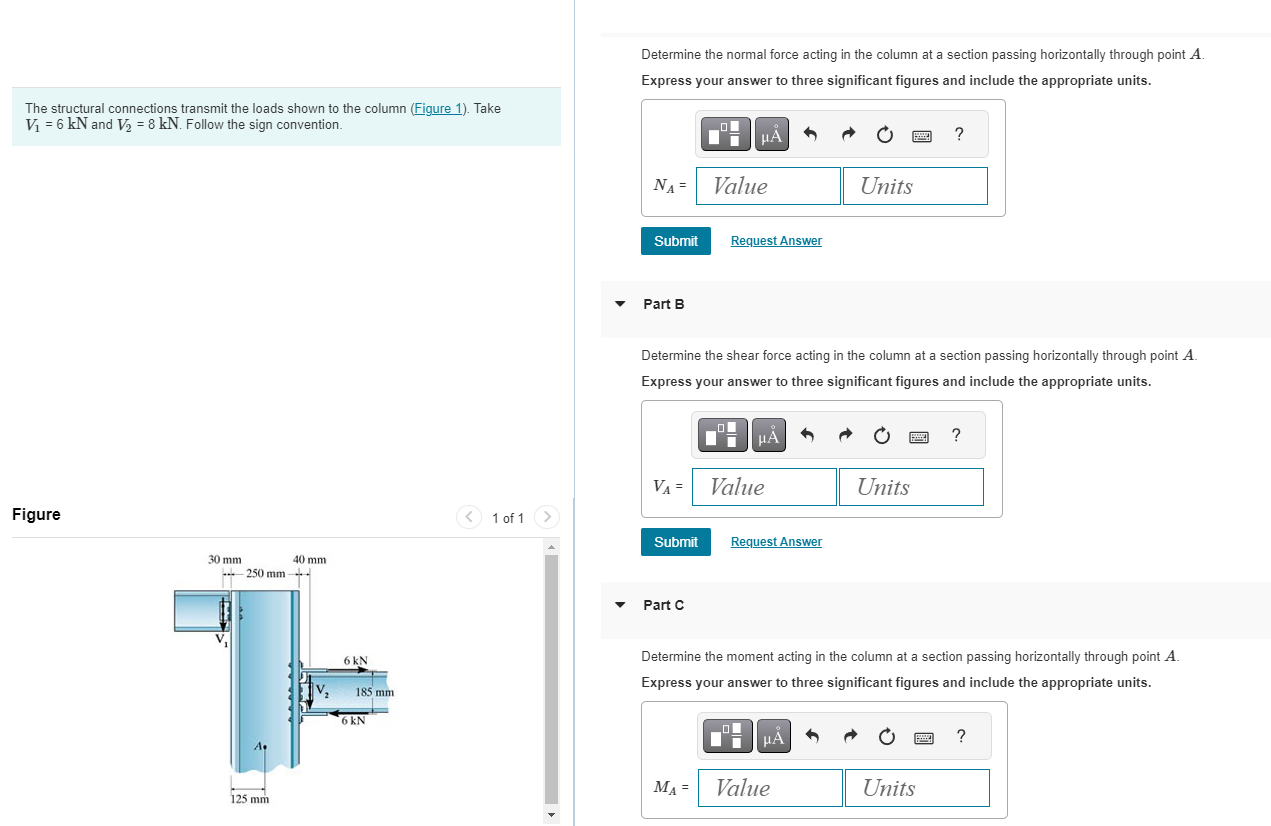 Solved The structural connections transmit the loads shown | Chegg.com