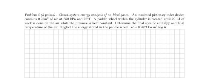 Solved Problem 5 (5 points) - Closed-system energy analysis | Chegg.com