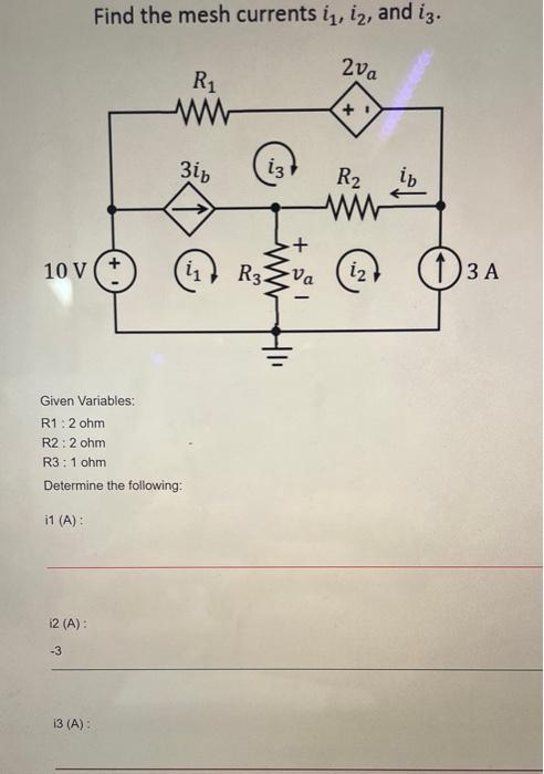 Solved Find the mesh currents i1,i2, and i3. Given | Chegg.com