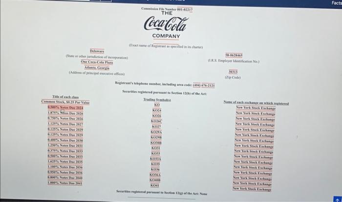 using the picture of coca cola 10k calculate it's | Chegg.com
