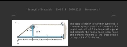 Solved Strength of Materials ENG 211 2020-2021 Homework 1 1. | Chegg.com