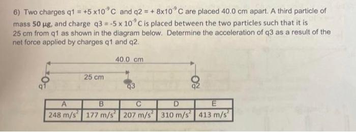 Solved 6) Two charges q1=+5×10−9C and q2=+8×10−9C are placed | Chegg.com