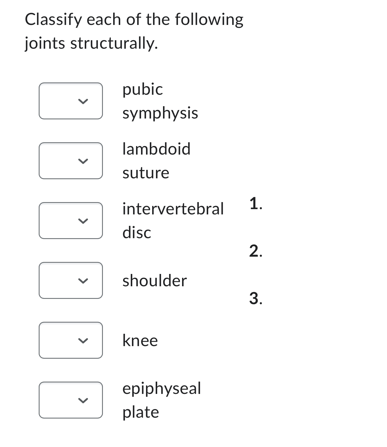 Solved Classify each of the following joints | Chegg.com