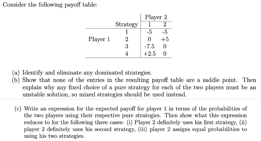 Consider the following payoff table:(a) ﻿Identify and | Chegg.com