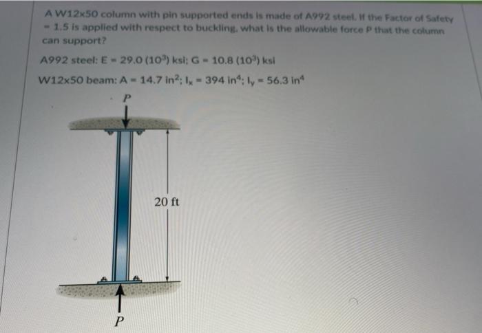 Solved AW12x50 column with pin supported ends is made of | Chegg.com