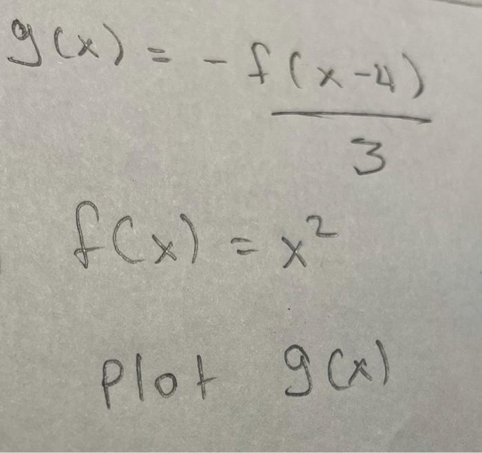 Solved g(x) = -f(x-4) 3 f(x) = x² 2 Plot g(x) | Chegg.com