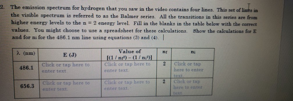 Solved equations to be used are E=hc/wavelength delta E = | Chegg.com
