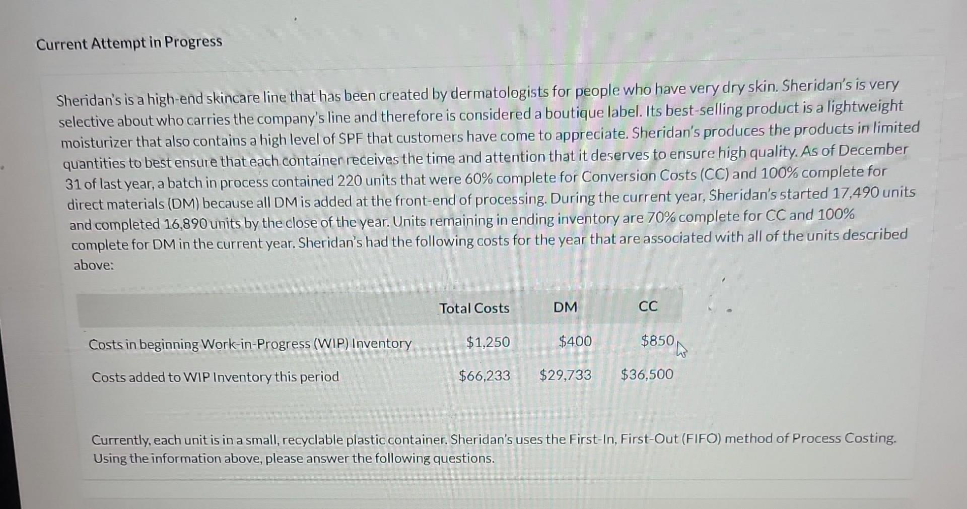 Sheridan's is a high-end skincare line that has been | Chegg.com