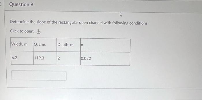Solved Determine the slope of the rectangular open channel | Chegg.com