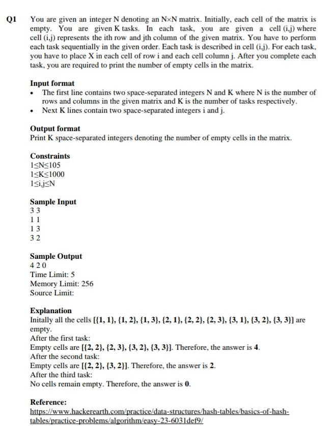 Solved Q1 You are given an integer N denoting an NxN matrix. | Chegg.com
