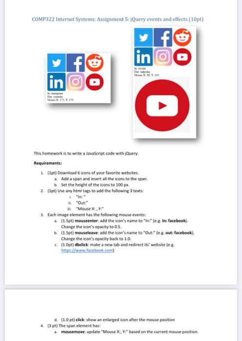 Solved COMP322 Internet Systems: Assignment 5: jQuery events | Chegg.com
