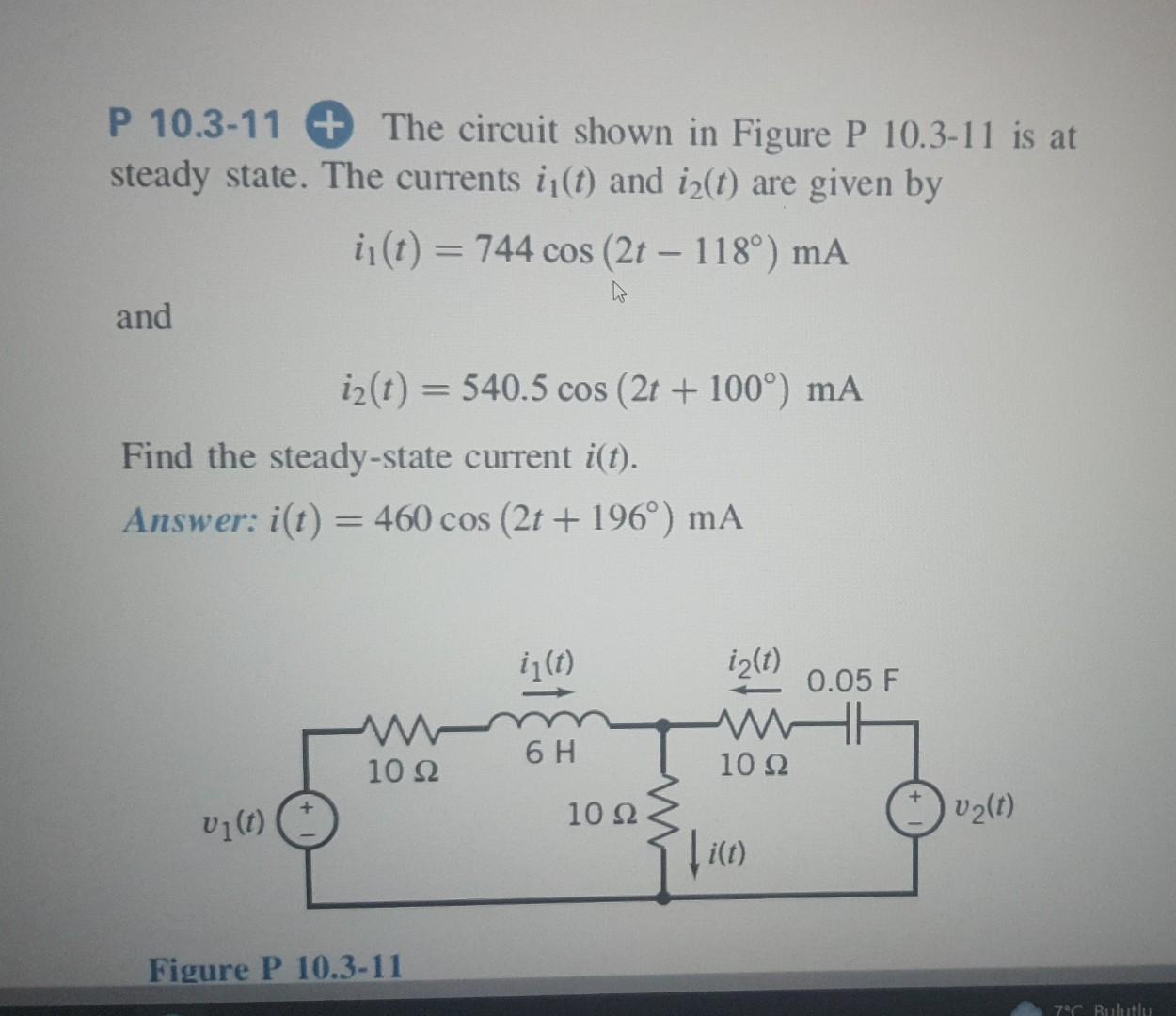 Solved P 10.3-11 + The circuit shown in Figure P 10.3-11 is | Chegg.com