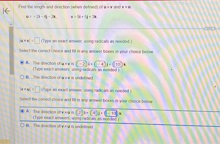 Solved K Find the length and direction (when defined) of u | Chegg.com