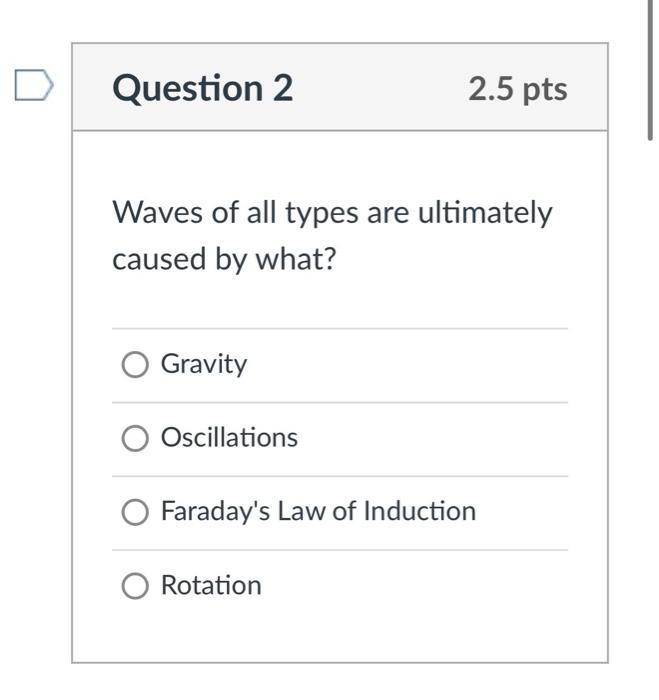 Solved Waves of all types are ultimately caused by what? | Chegg.com