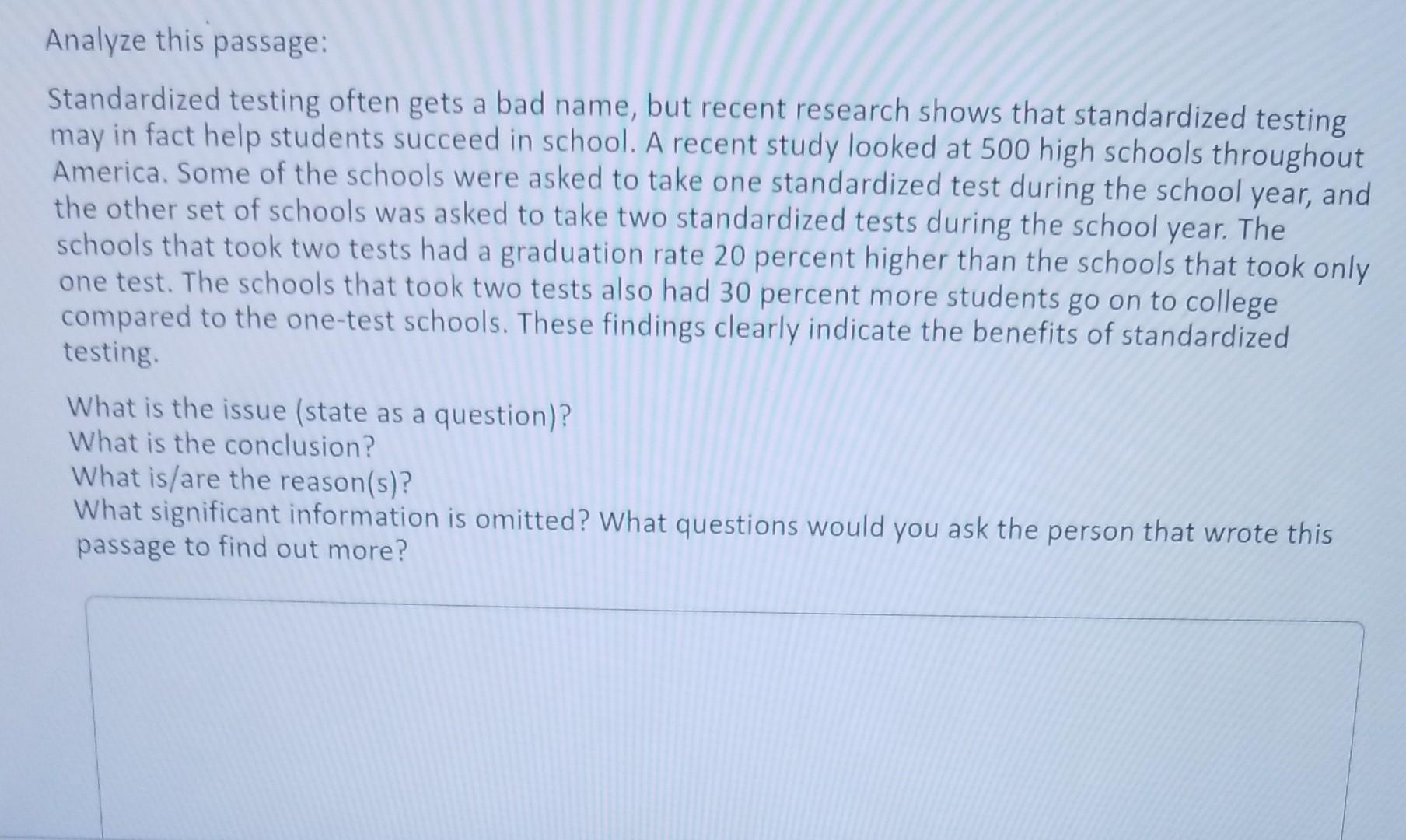Solved a Analyze this passage: Standardized testing often | Chegg.com