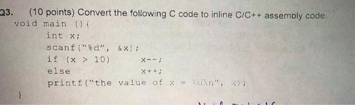 Solved 23. (10 points) Convert the following C code to | Chegg.com