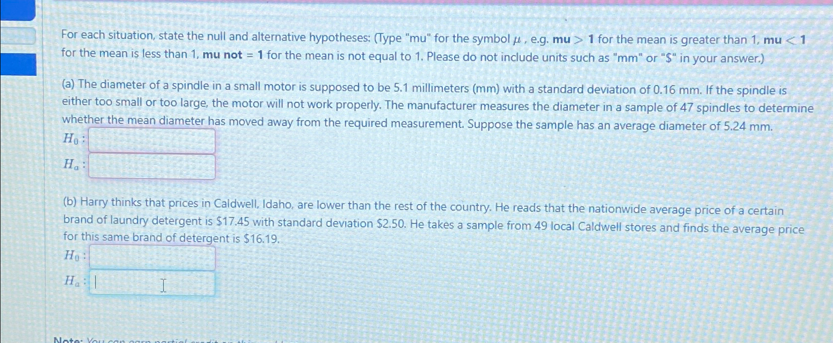 Solved For each situation, state the null and alternative | Chegg.com