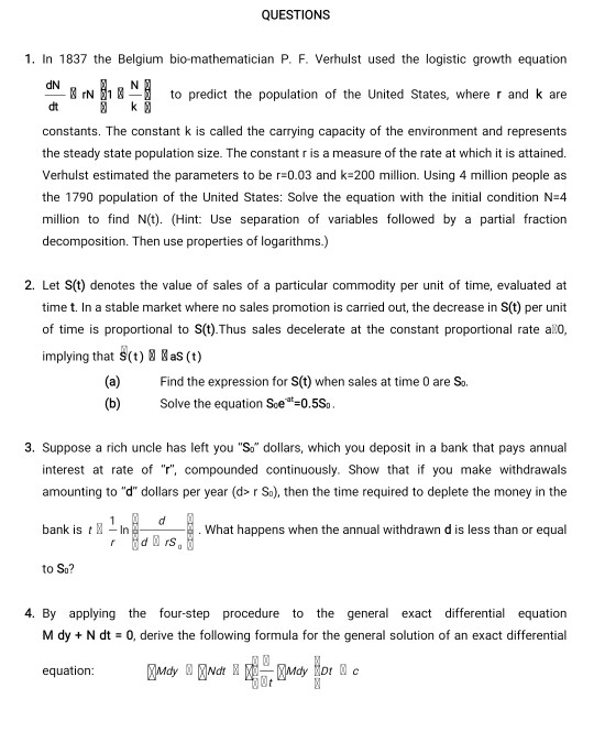 Solved QUESTIONS 1. In 1837 the Belgium bio-mathematician P. | Chegg.com