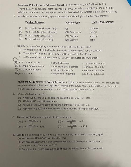 Solved Questions #6-7 refer to the following information. | Chegg.com