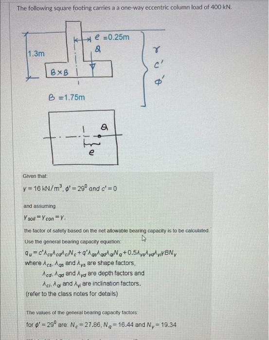 Solved The following square footing carries a a one-way | Chegg.com