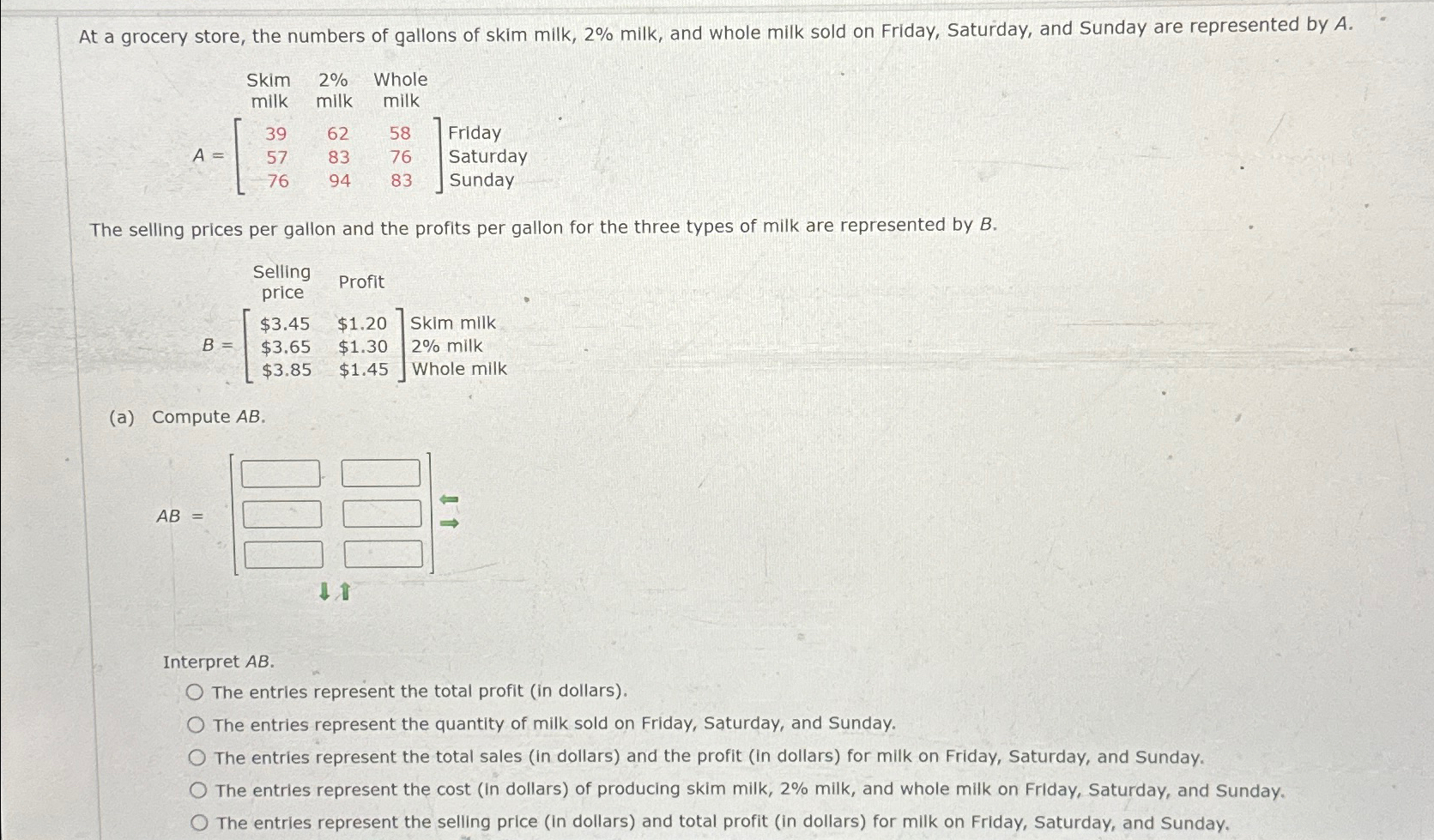 Solved At a grocery store, the numbers of gallons of skim | Chegg.com