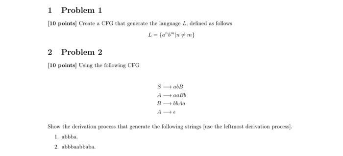 Solved [10 points] Create a CFG that generate the language | Chegg.com