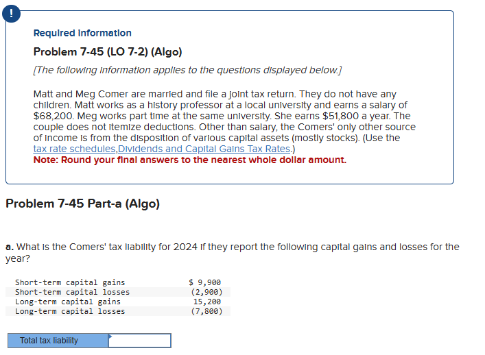 Solved !Required InformationProblem 7-45 (LO 7-2) (Algo)[The | Chegg.com