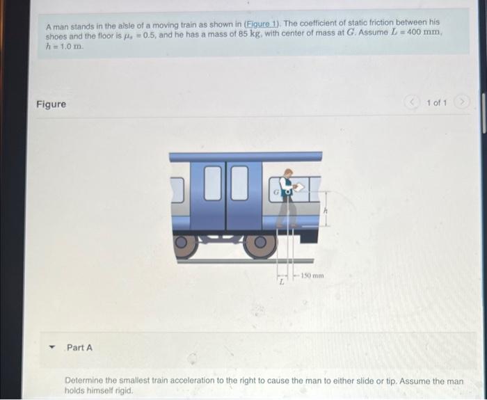 Solved A man stands in the alsle of a moving train as shown | Chegg.com