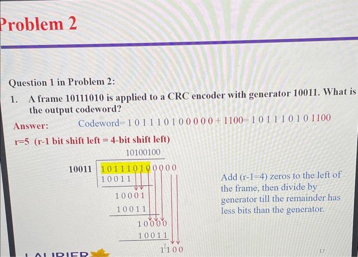 Solved Question 1 in Problem 2: 1. A frame 10111010 is | Chegg.com
