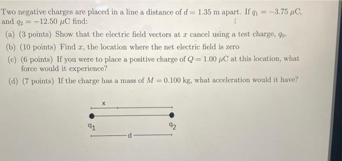 Solved Two negative charges are placed in a line a distance | Chegg.com