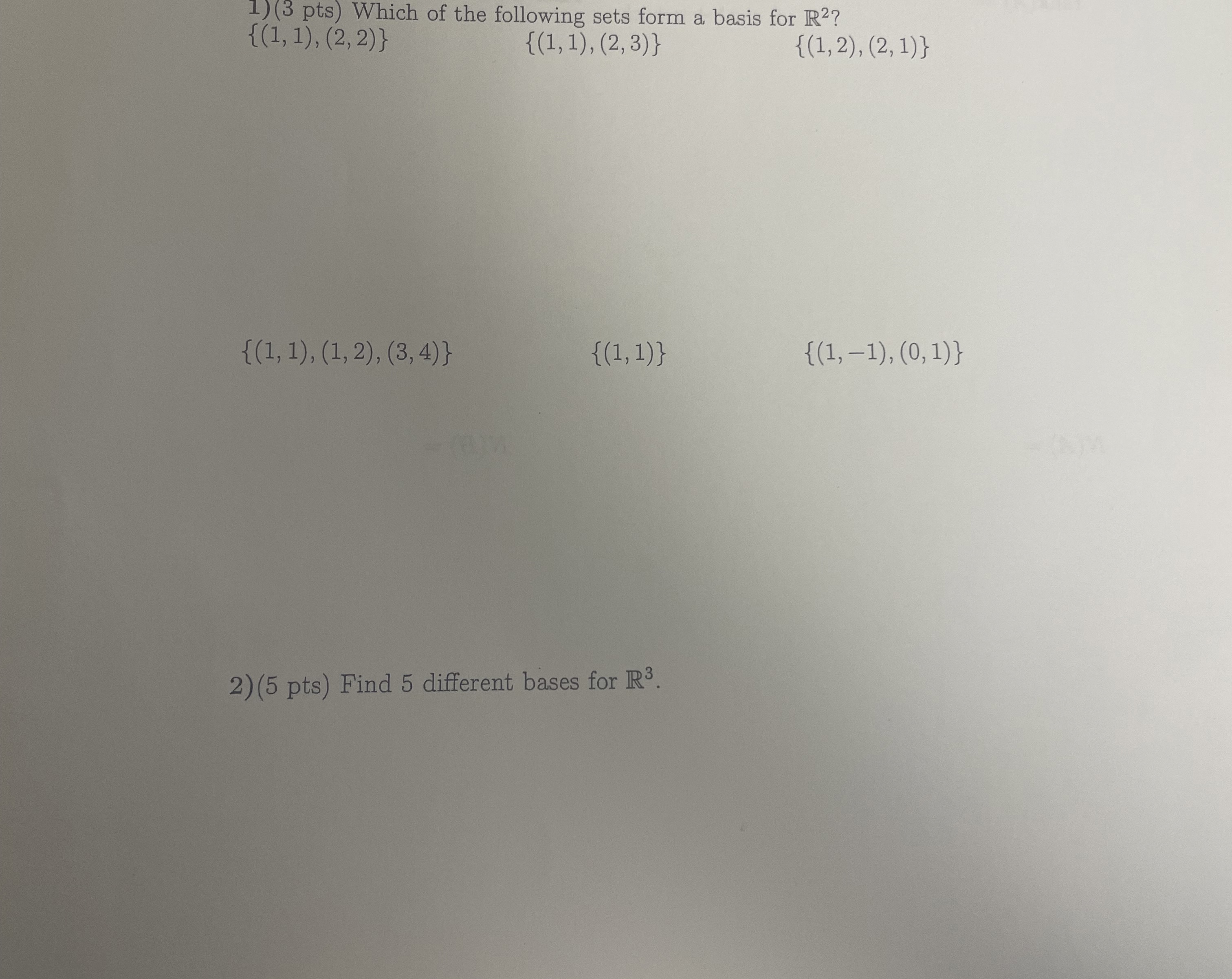 Solved ( 3 ﻿pts) ﻿Which of the following sets form a basis | Chegg.com