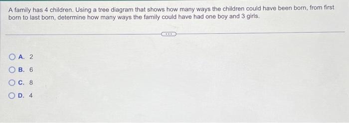 Solved A family has 4 children. Using a tree diagram that | Chegg.com