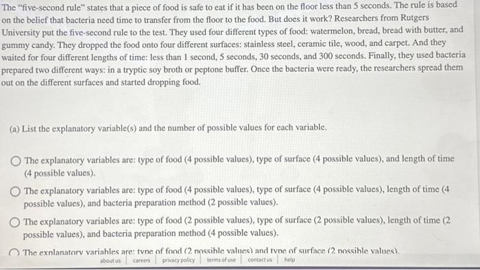 Solved The "five-second rule" states that a piece of food is | Chegg.com
