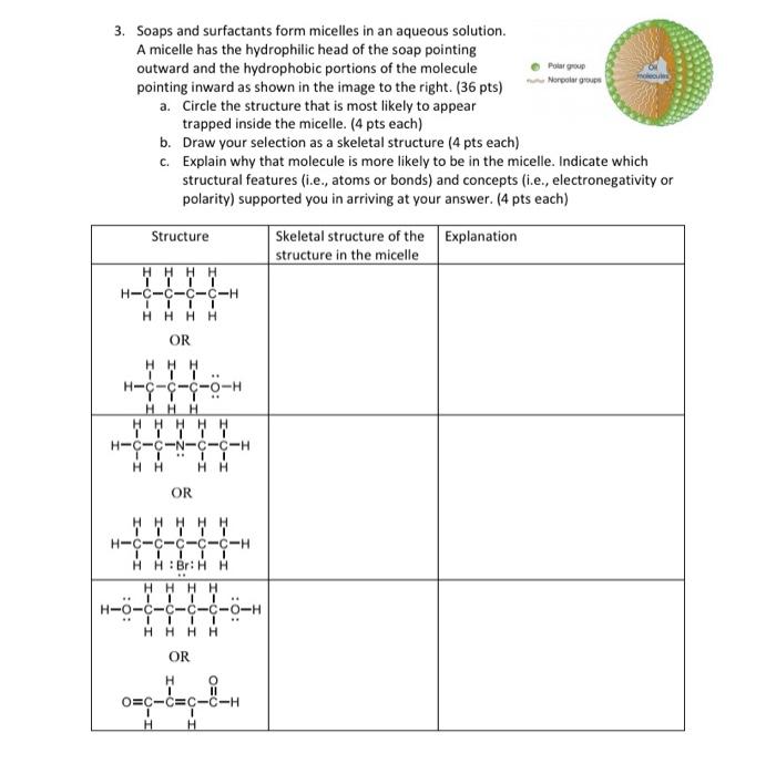 Solved 3. Soaps and surfactants form micelles in an aqueous | Chegg.com