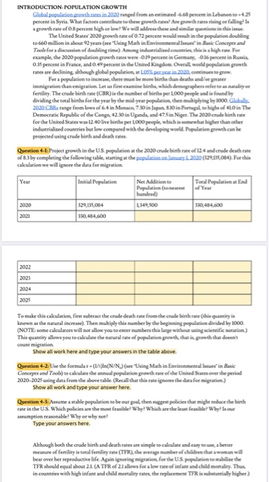 Solved INTRODUCTION. POPULATION GROWTH Global population | Chegg.com