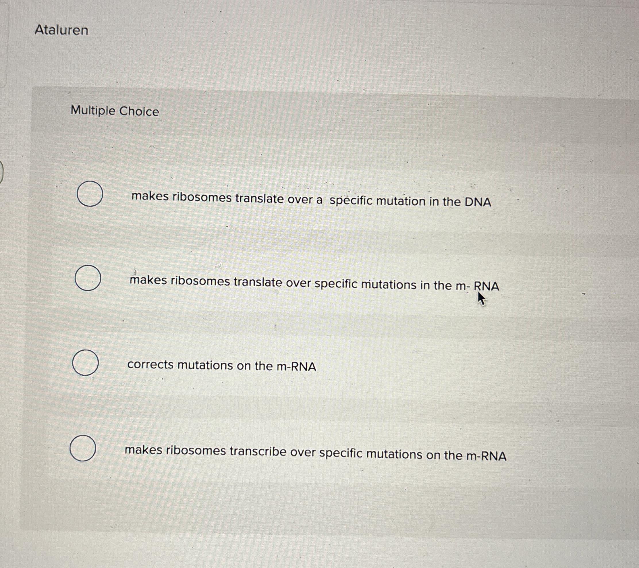 Solved AtalurenMultiple Choicemakes ribosomes translate over | Chegg.com