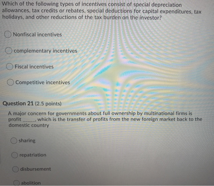 Solved Which of the following types of incentives consist of | Chegg.com