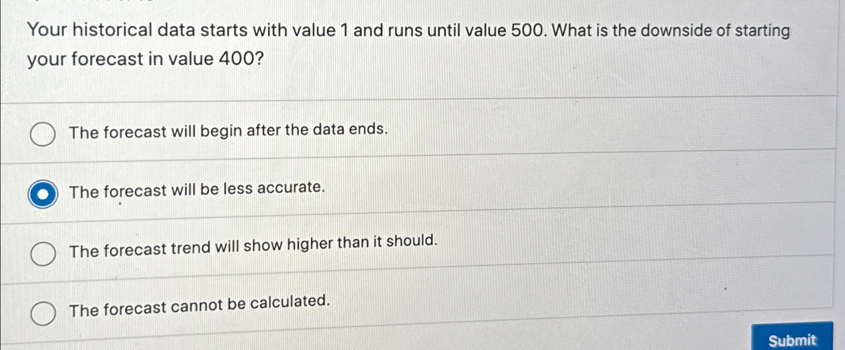 Solved Your historical data starts with value 1 ﻿and runs | Chegg.com