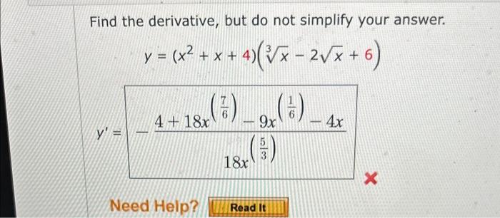 Solved Find the derivative, but do not simplify your answer. | Chegg.com