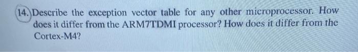 Solved 14. Describe the exception vector table for any other | Chegg.com