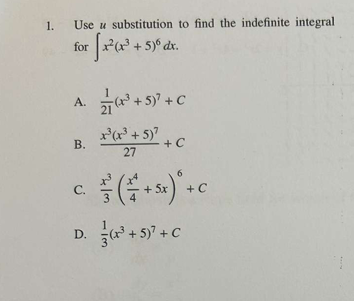 Solved Use u ﻿substitution to find the indefinite integral | Chegg.com