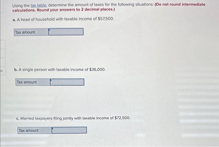 Solved Using the tax table, determine the amount of taxes | Chegg.com