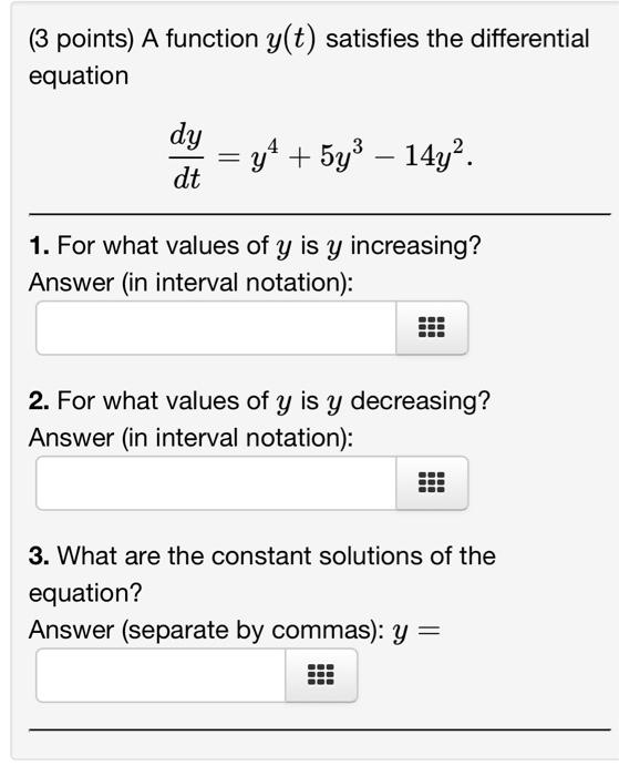 Solved 3 Points A Function Y T Satisfies The Differential