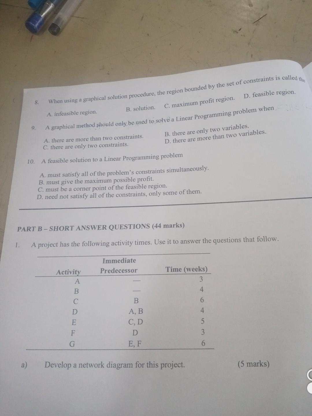 Solved 8. When using a graphical solution procedure, the | Chegg.com