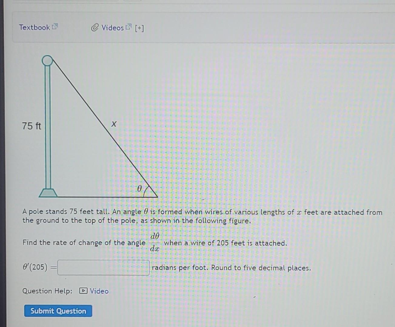 Solved A pole stands 75 feet tall. An angle θ is formed when | Chegg.com