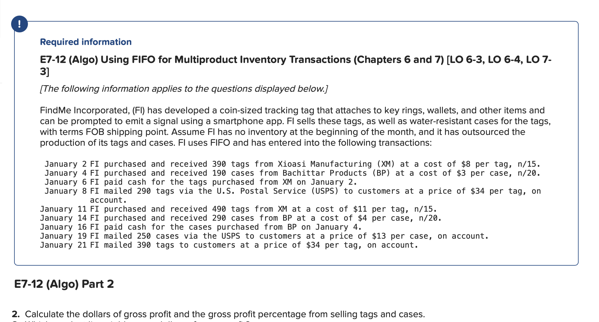 Solved Required informationE7-12 (Algo) ﻿Using FIFO for | Chegg.com