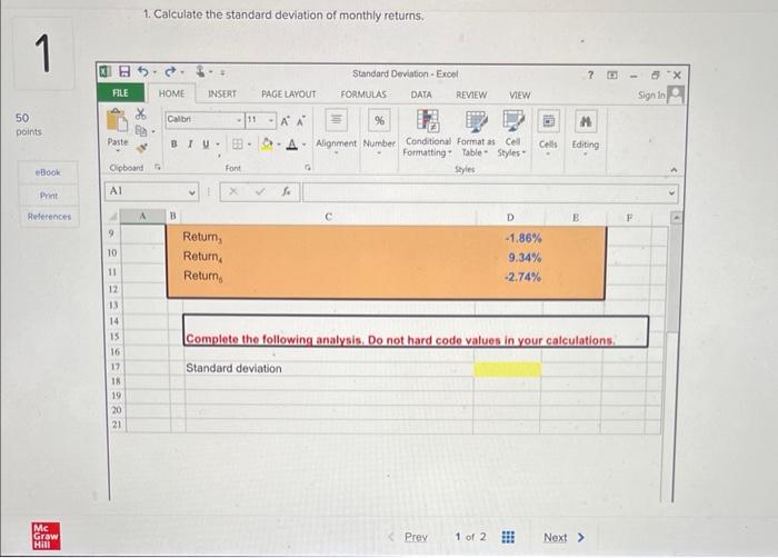 Solved 1. Calculate the standard deviation of monthly | Chegg.com